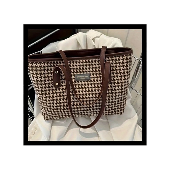 Bags | Vintage Houndstooth Print Tote Bag Retro Large Capacity Shoulder ...